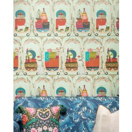 FANCY TRIP Turquoise Wallpaper MINDTHEGAP Green ECLECTIC Whimsical